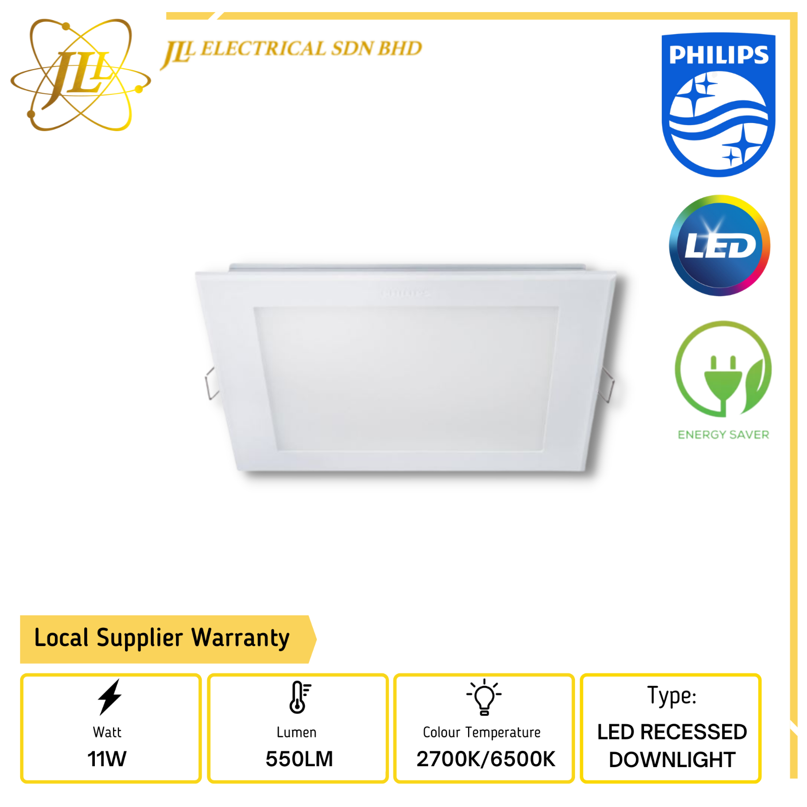 PHILIPS 77071 11W 220V-240V 550LM D165 SQUARE SLIM LED DOWNLIGHT [2700K ...