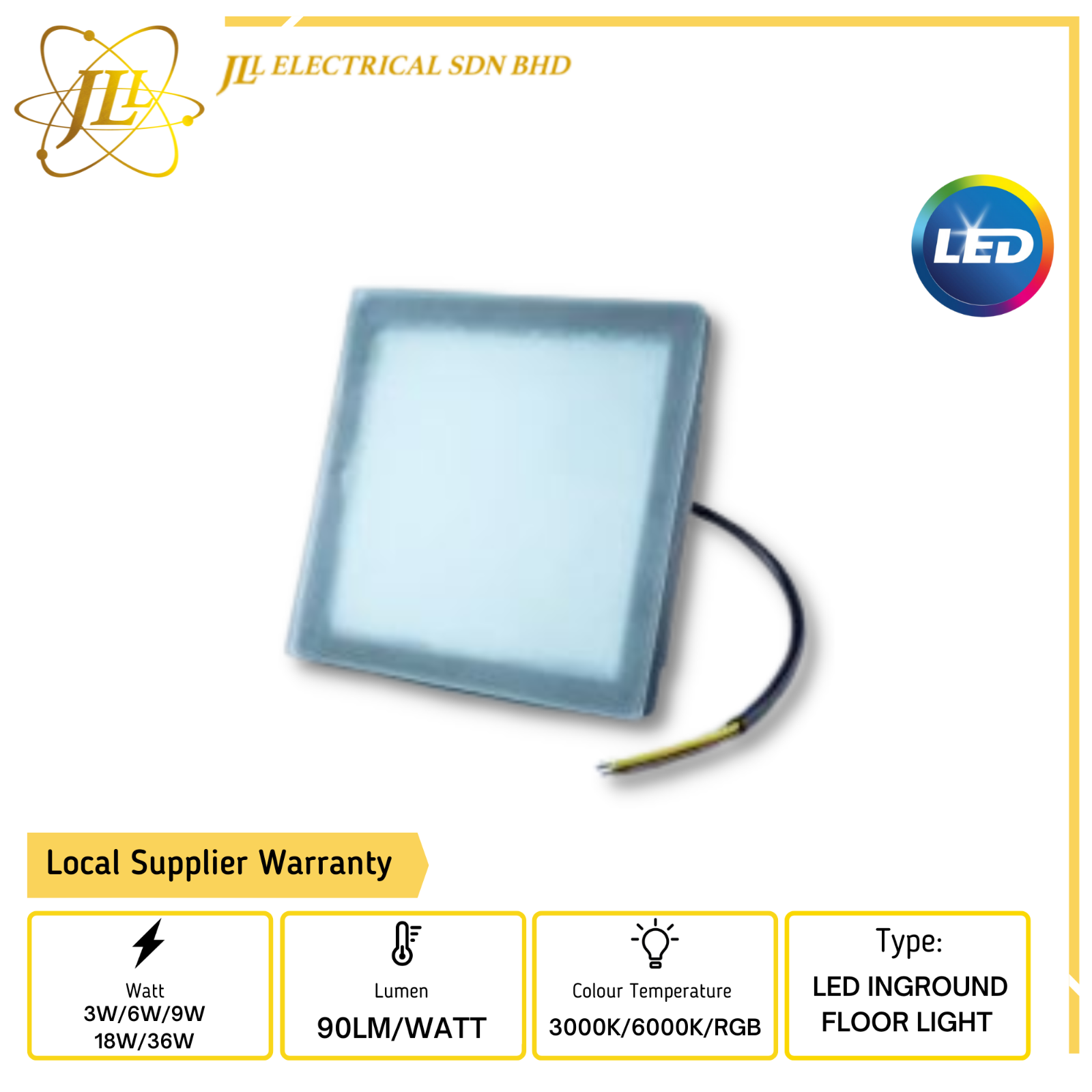 PENGUIN IGFL-SQ DC24V 90LM/WATT IP67 120D GREY SQUARE LED INGROUND ...