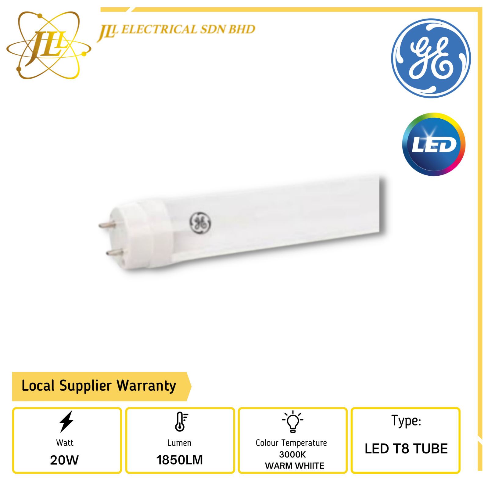 GE 92842E 20W 1850LM 220-240V 830 3000K WARM WHITE 4FEET LED T8 TUBE ...