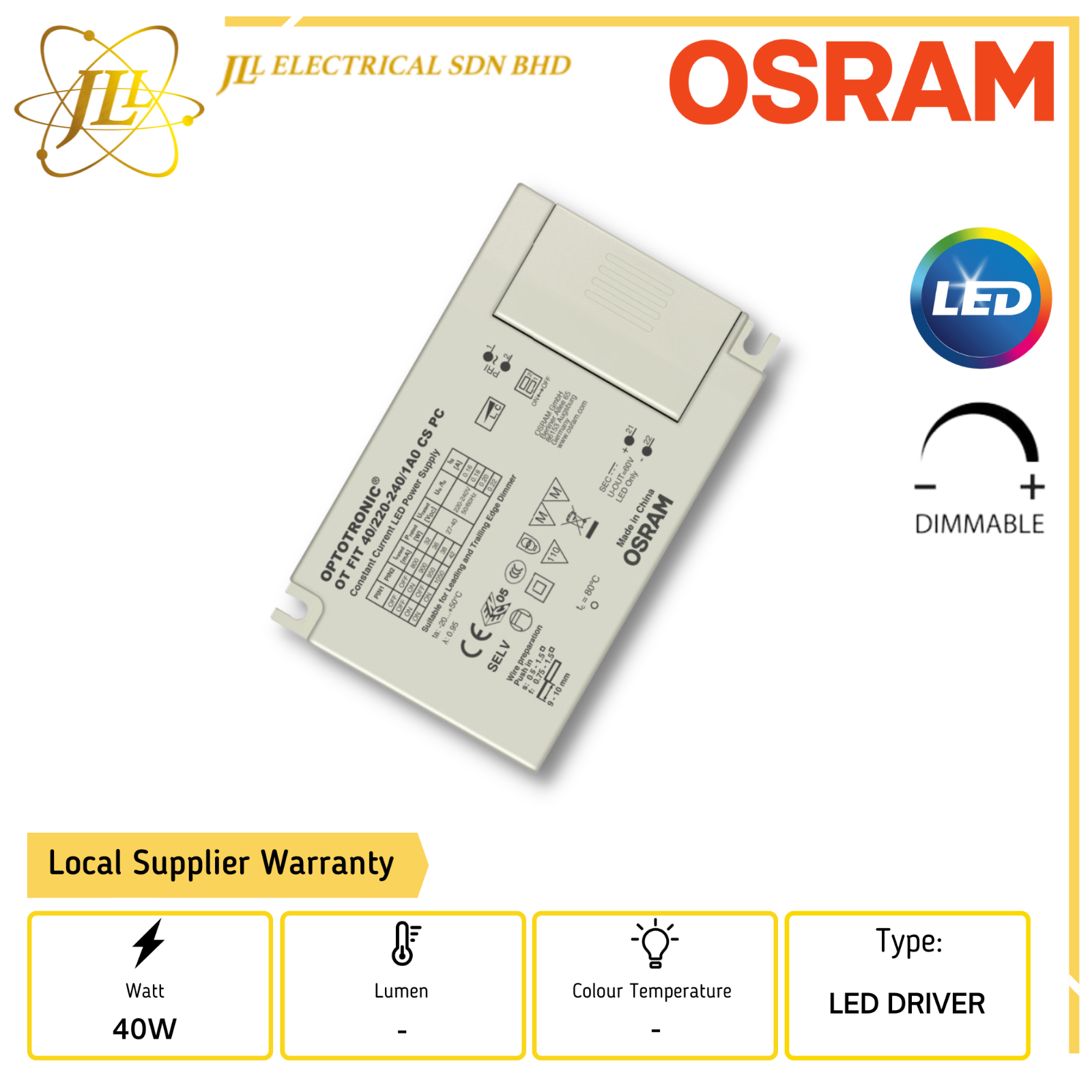 OSRAM OPTOTRONIC OT FIT 40W 220-240V 1A0 CS PC PHASE CUT DIMMABLE LED ...