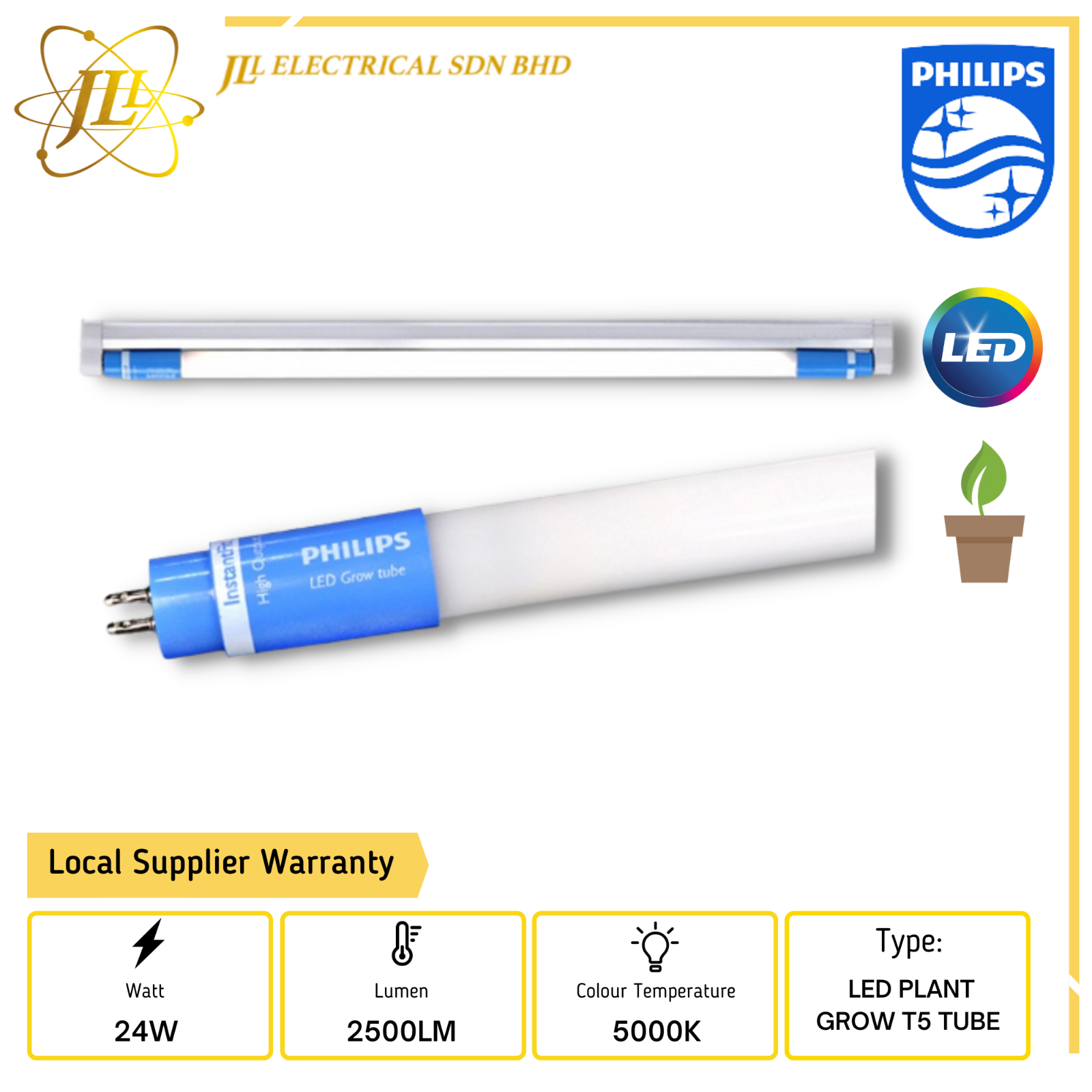 PHILIPS LED T5 PLANT GROW TUBE 24W 5000K CRI90 2500LM (3.8 FEET) (117CM ...