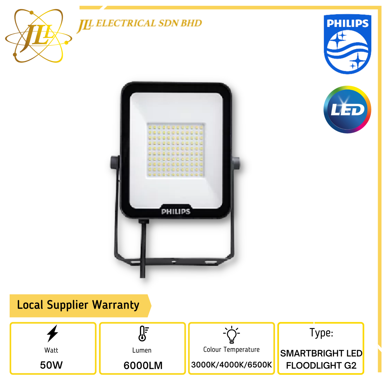 PHILIPS SMARTBRIGHT BVP151 SWB G2 LED FLOODLIGHT 220-240V LED60 50W ...