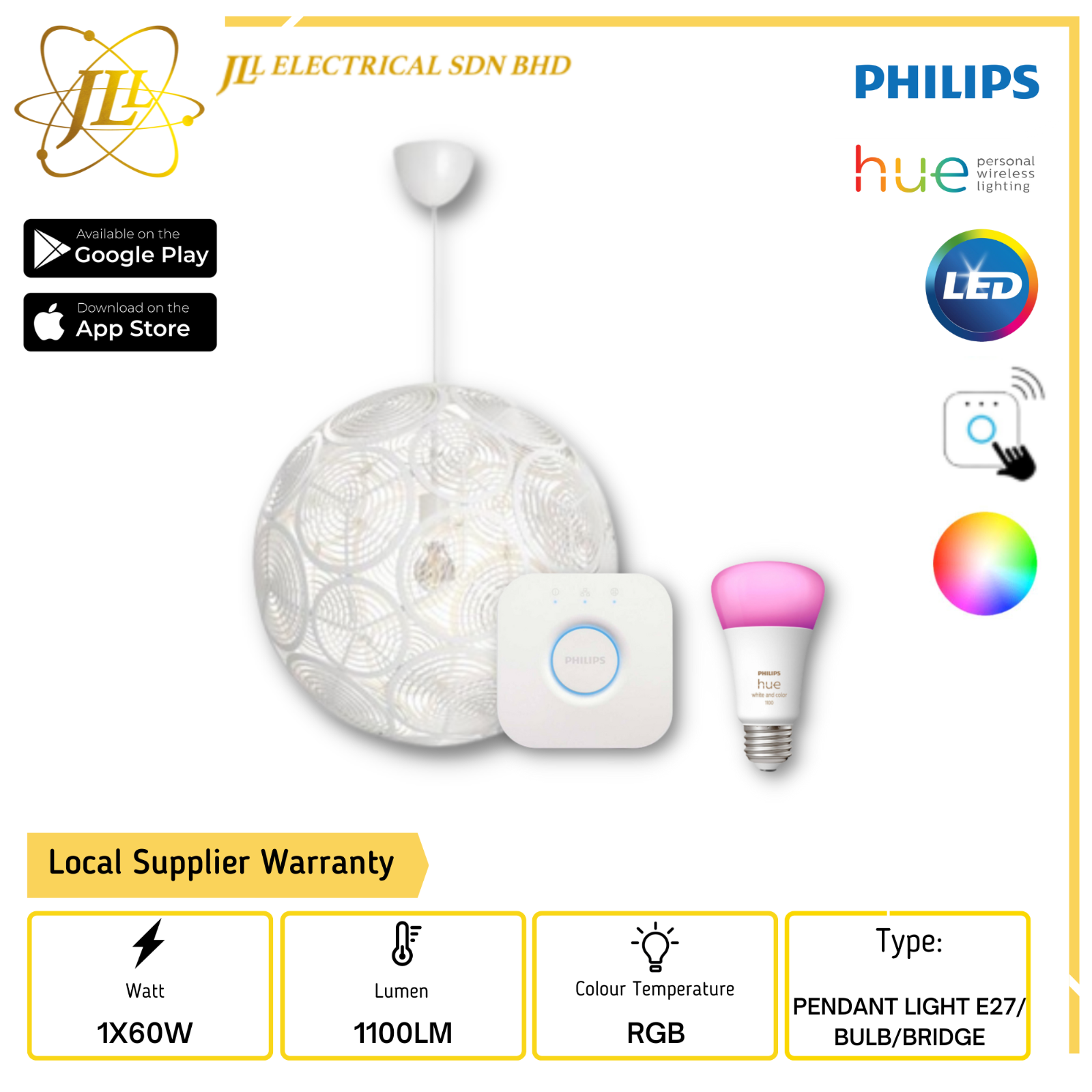 PHILIPS RING PENDANT LIGHT WHITE E27+HUE BULB & BRIDGE Selangor, KL ...