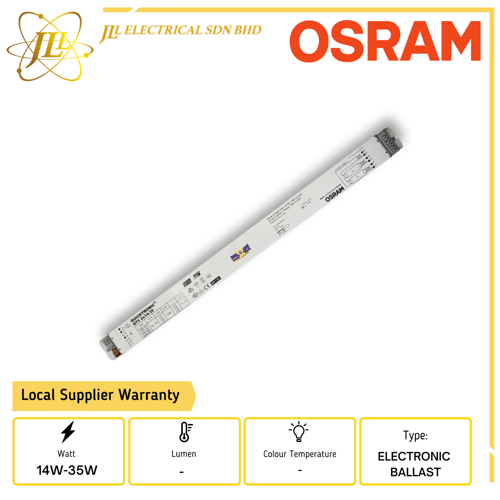 OSRAM QUICKTRONIC QT5 2x14-35W 220-240V NON-DIMMABLE ELECTRONIC BALLAST ...