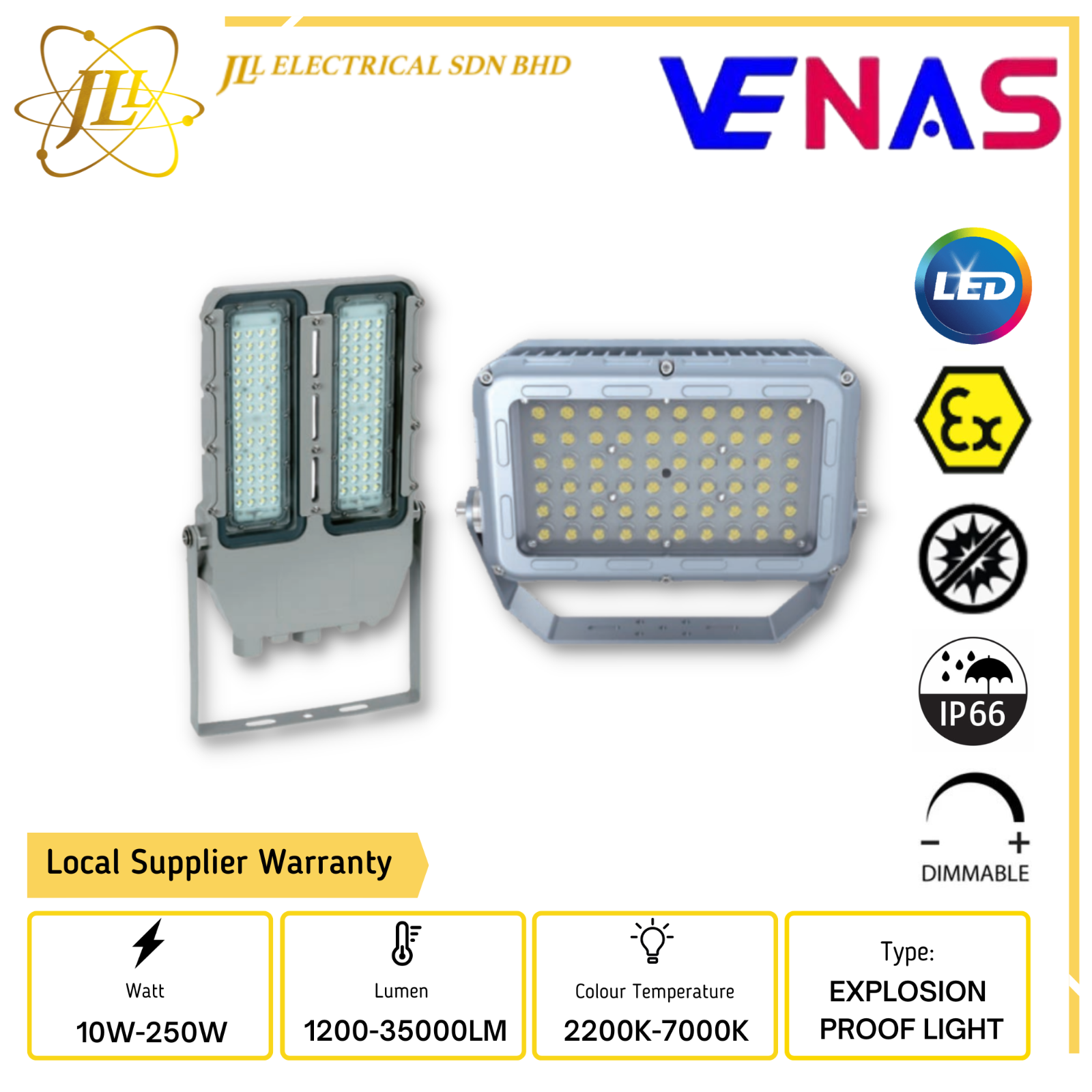 VENAS STA124 10W-250W AC100-305V IP66 DIMMABLE LED EXPLOSION PROOF ...