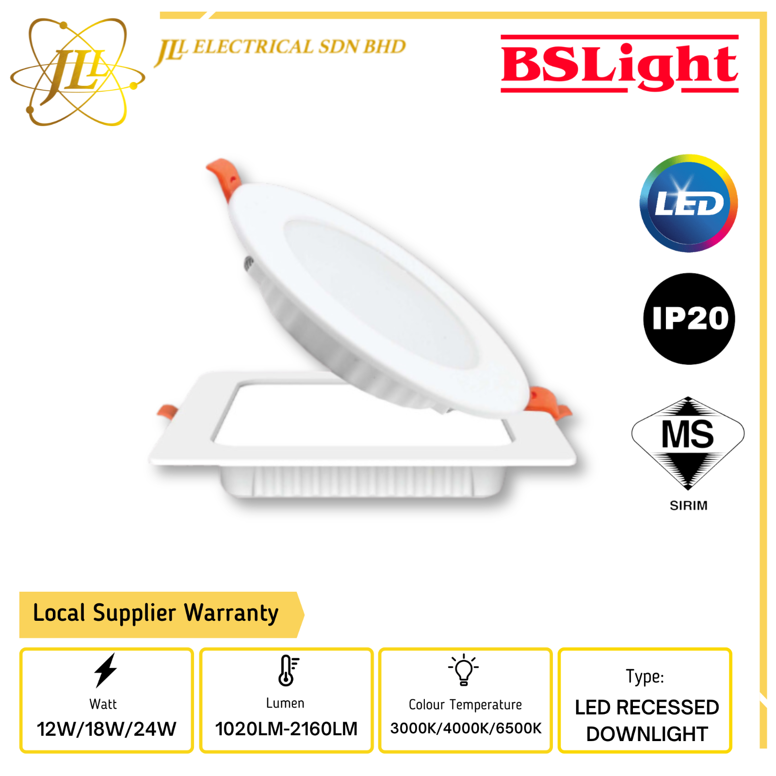 BSLIGHT BS AC100-240V IP20 SIRIM NON DIMMABLE BACKLIT LED DOB RECESSED ...