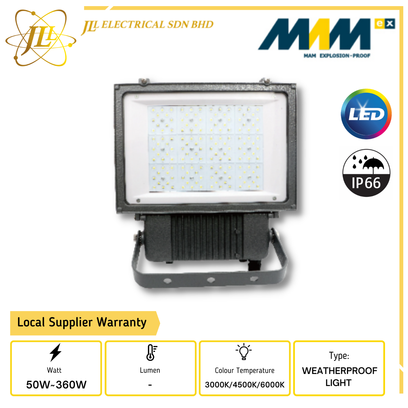 MAM MFL3071-B SERIES 50W~360W IP66 LED WEATHERPROOF FLOODLIGHT [3000K ...