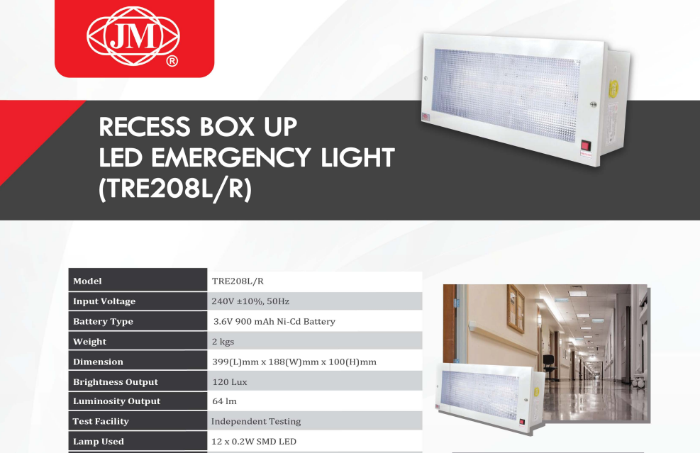 JM TRE208L/R 12X0.2W 240V SIRIM LED SMD RECESSED BOX UP EMERGENCY LIGHT ...