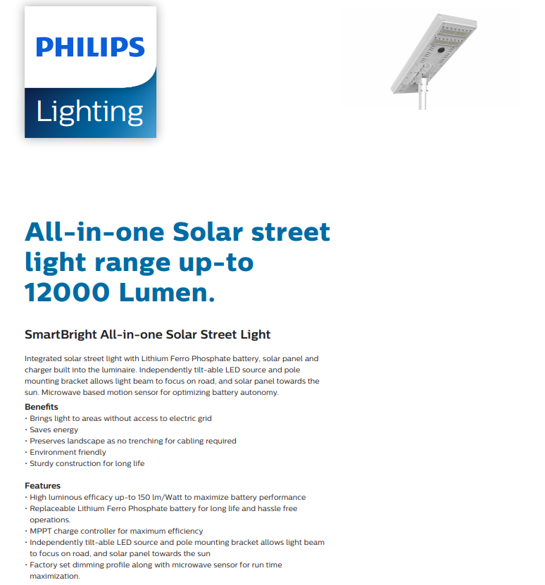 PHILIPS BRP110 G2 HYBRID DIMMABLE MOTION SENSOR SOLAR LED STREETLIGHT ...