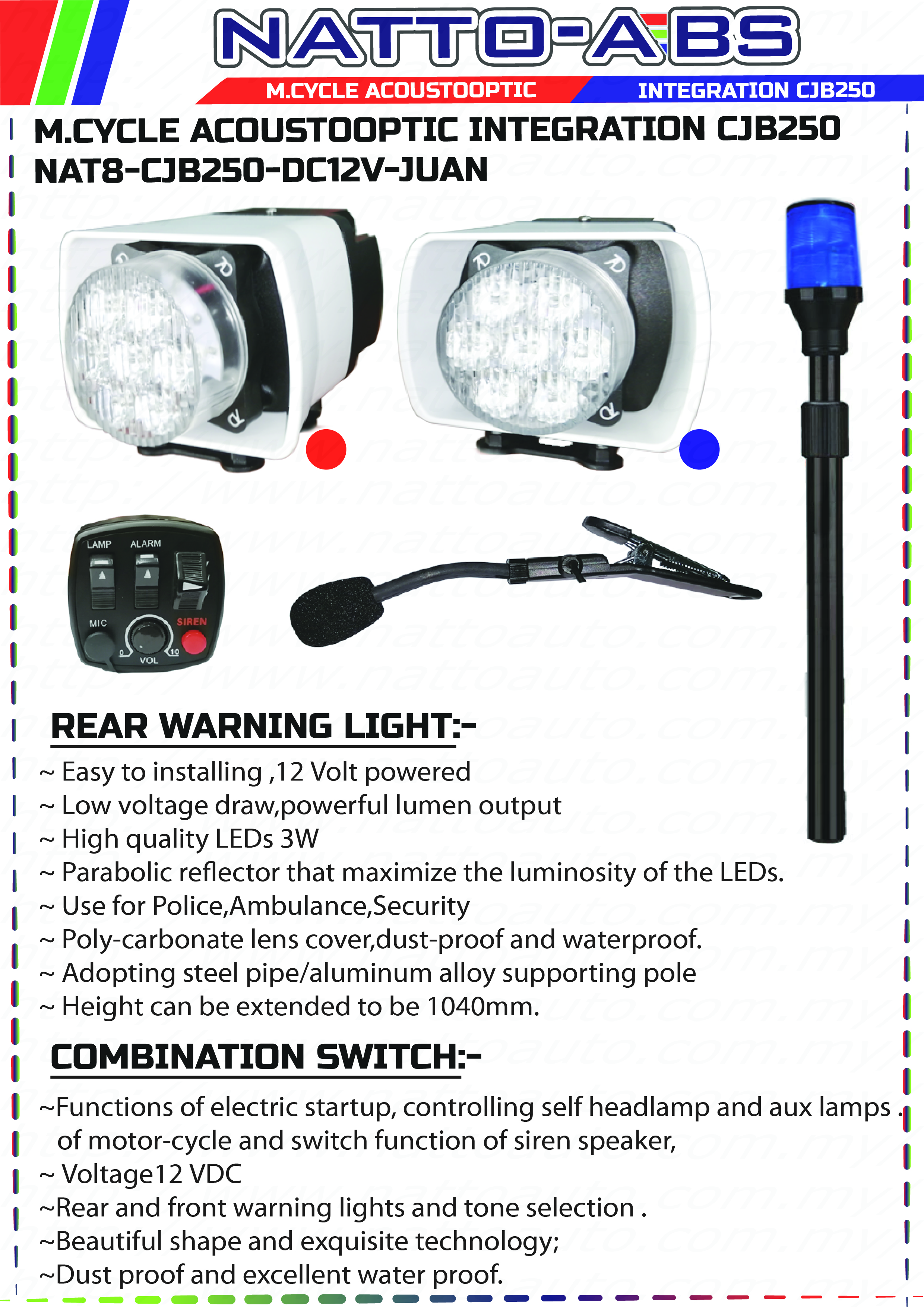 Red Blue Warning Beacon With Siren Speaker For Police Motorcycle ...