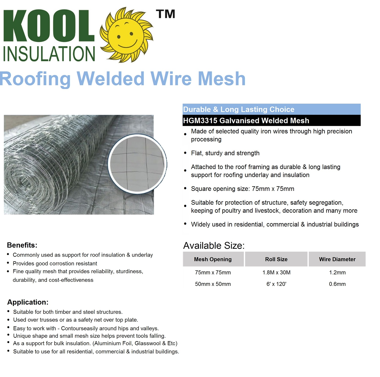 KOOL INSULATION ROOFING WELDED WIRE MESH DURABLE & LONG LASTING CHOICE ...