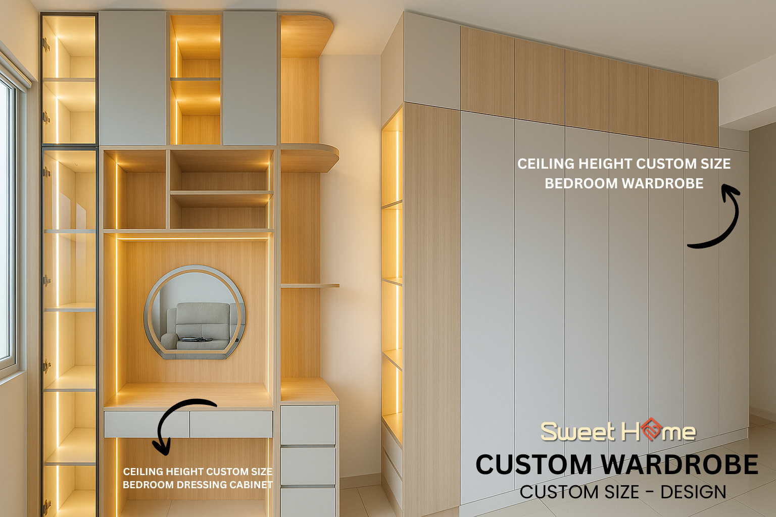 Custom Size Glass Door Wardrobe BEDROOM Bedroom Set Malaysia, Penang ...