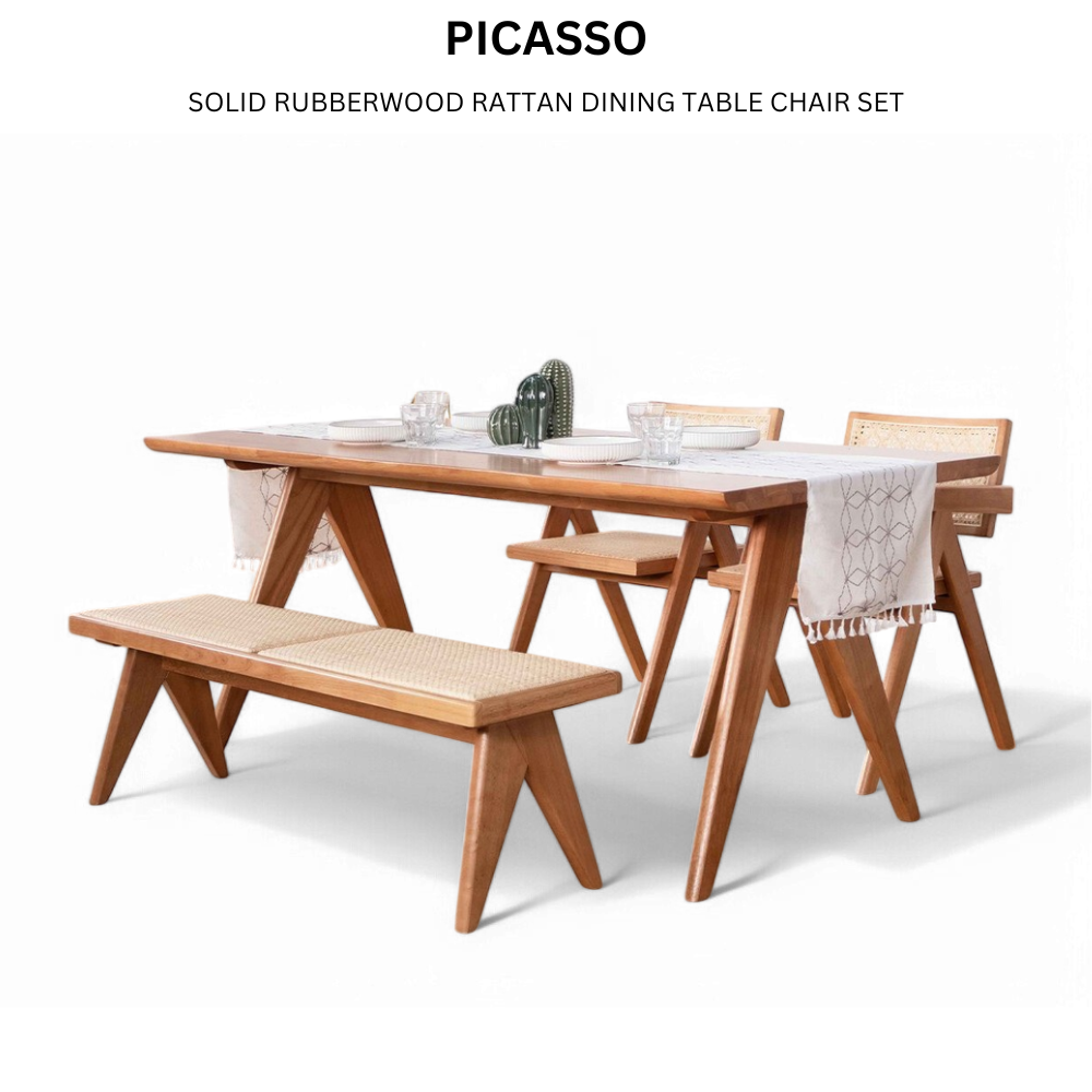 PICASSO Solid RubberWood Rattan Dining Set | Cafe Furniture DINNING ...