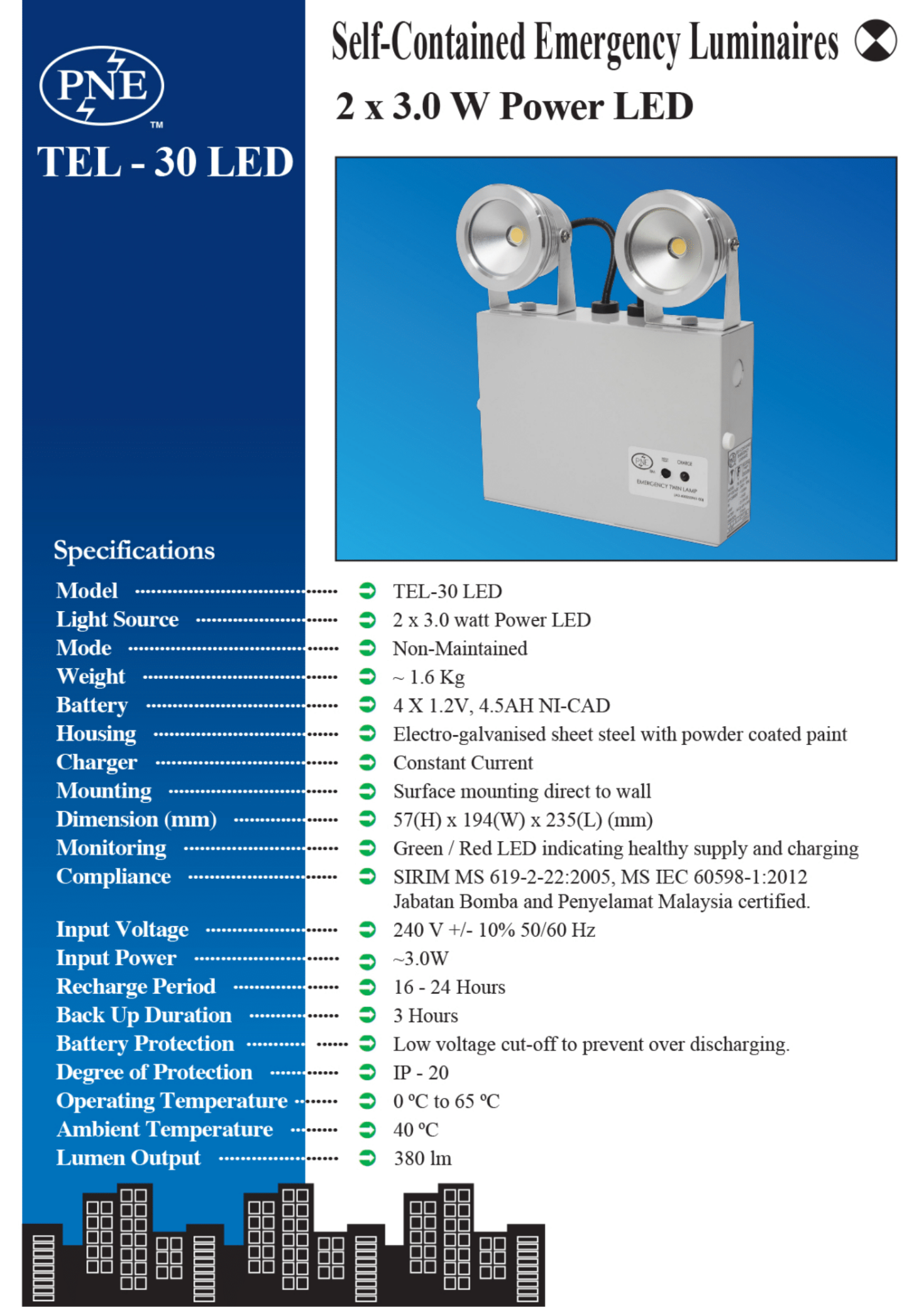 TEL-30LED (2 x 3 W) Emergency Luminaires Emergency Light PNE Emergency ...