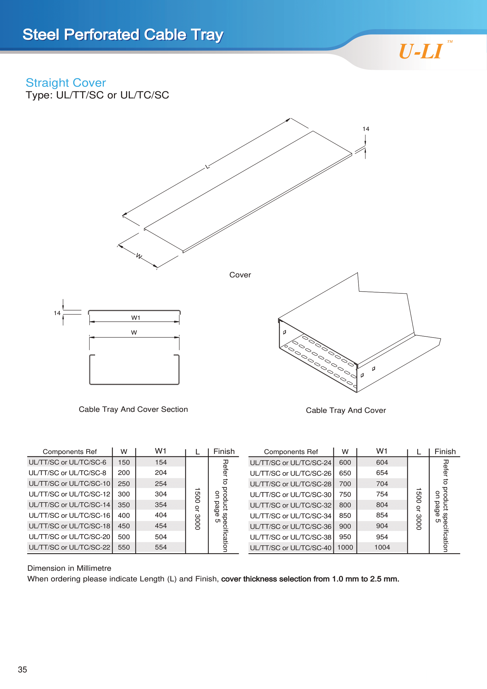 Type: UL/TT/ST or UL/TC/ST Steel Perforated Cable Tray U-Li Cable ...