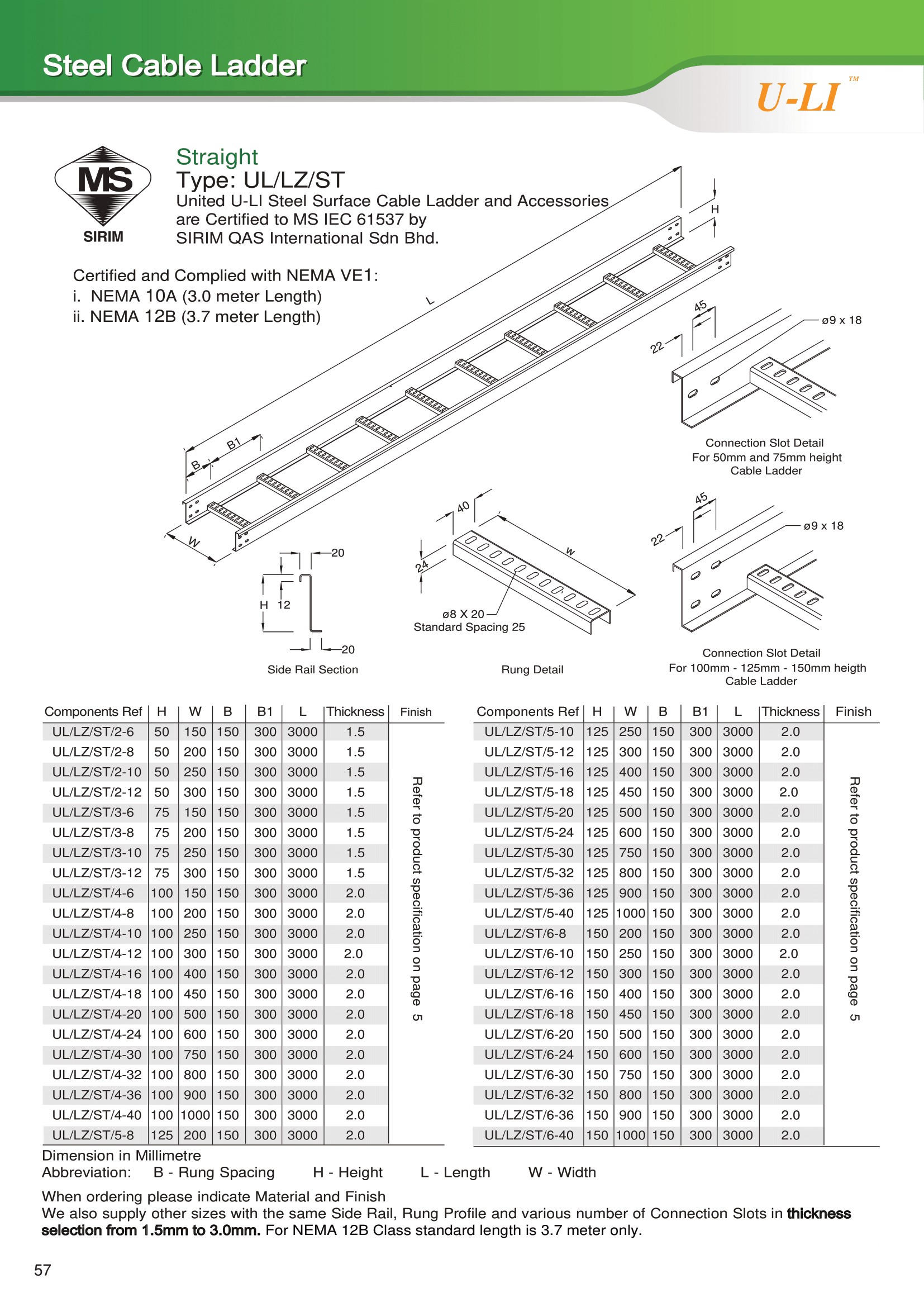 Type: UL/LZ/ST Steel Cable Ladder U-Li Cable Support System Kuala ...