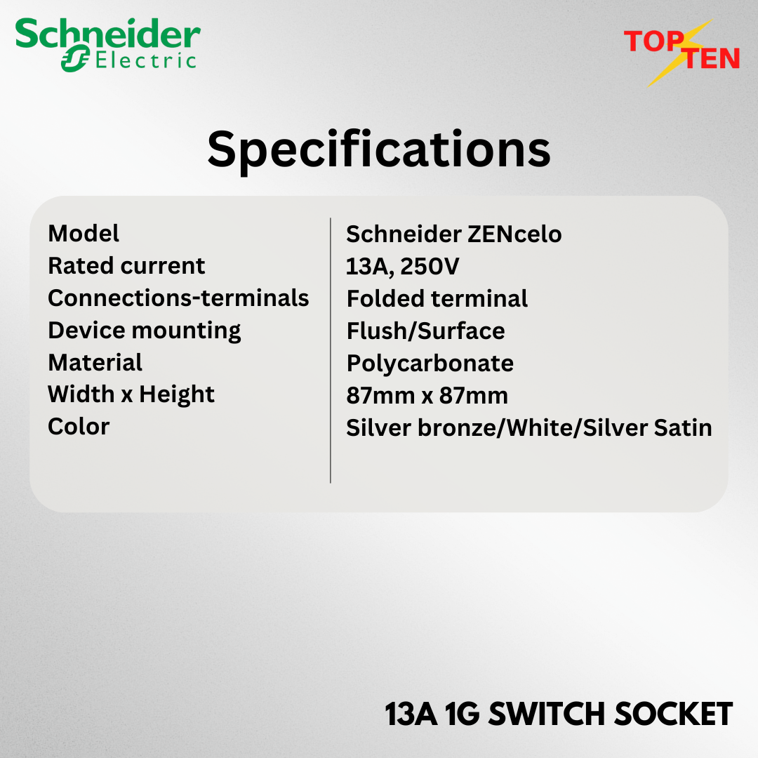 Schneider ZENcelo 13A 1Gang Switch Socket Switches Switches & Socket ...