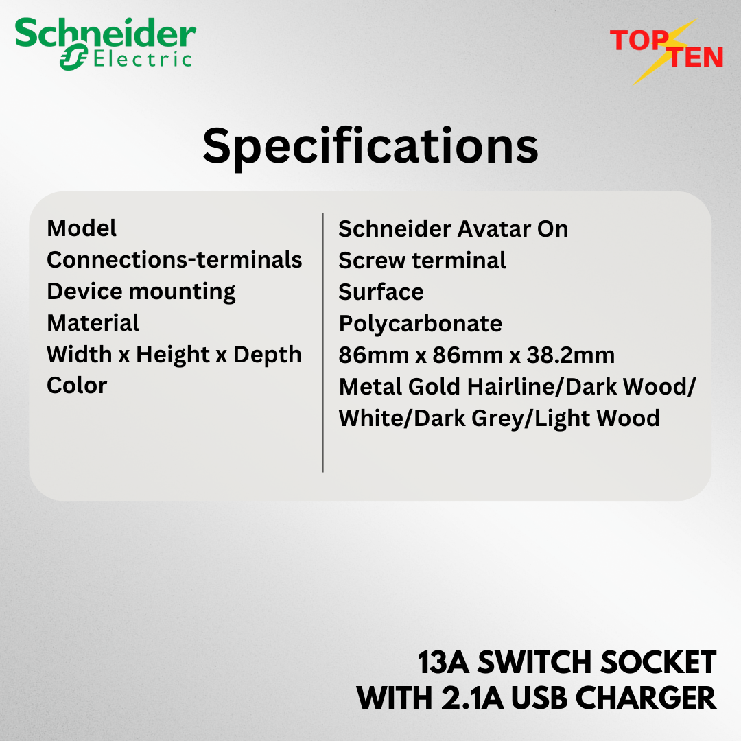 Schneider Avatar On 13A Switch Socket With 2.1A USB Charger Puchong ...