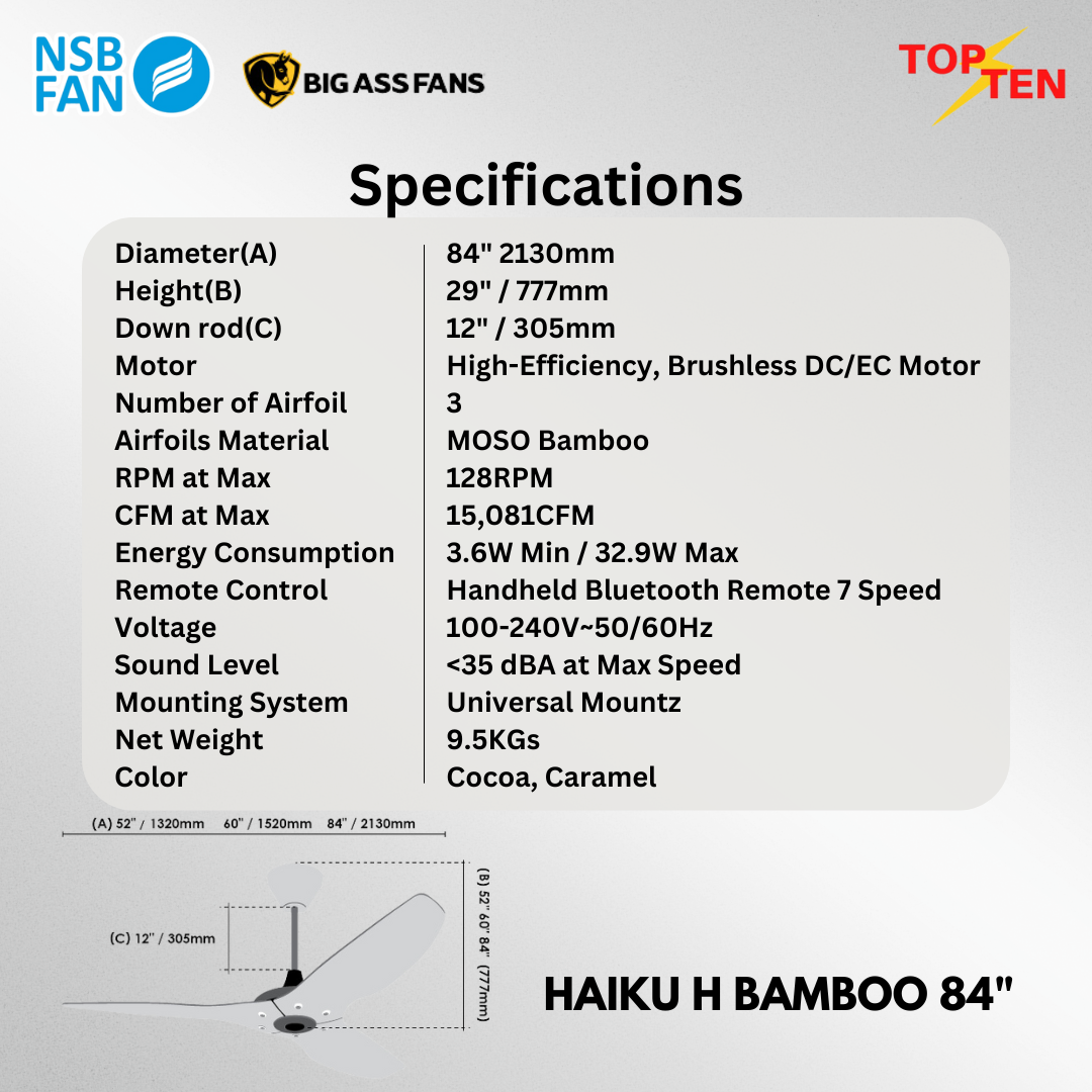 NSB Haiku H Bamboo 84" Fan Ceiling Fan Fiero (Premium) Puchong ...