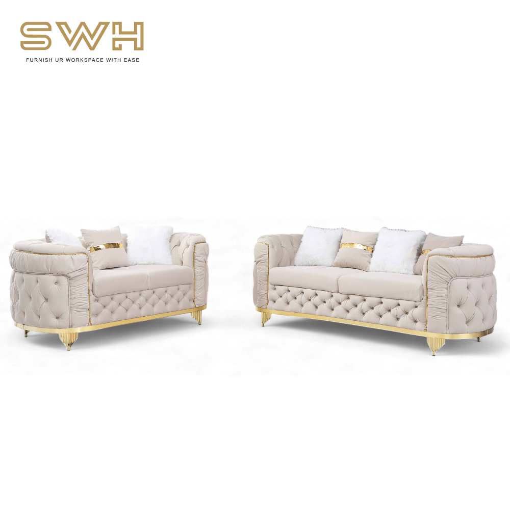 Everest 2+3 Seater Modern Chesterfield Velvet Sofa Set (Beige) Penang ...