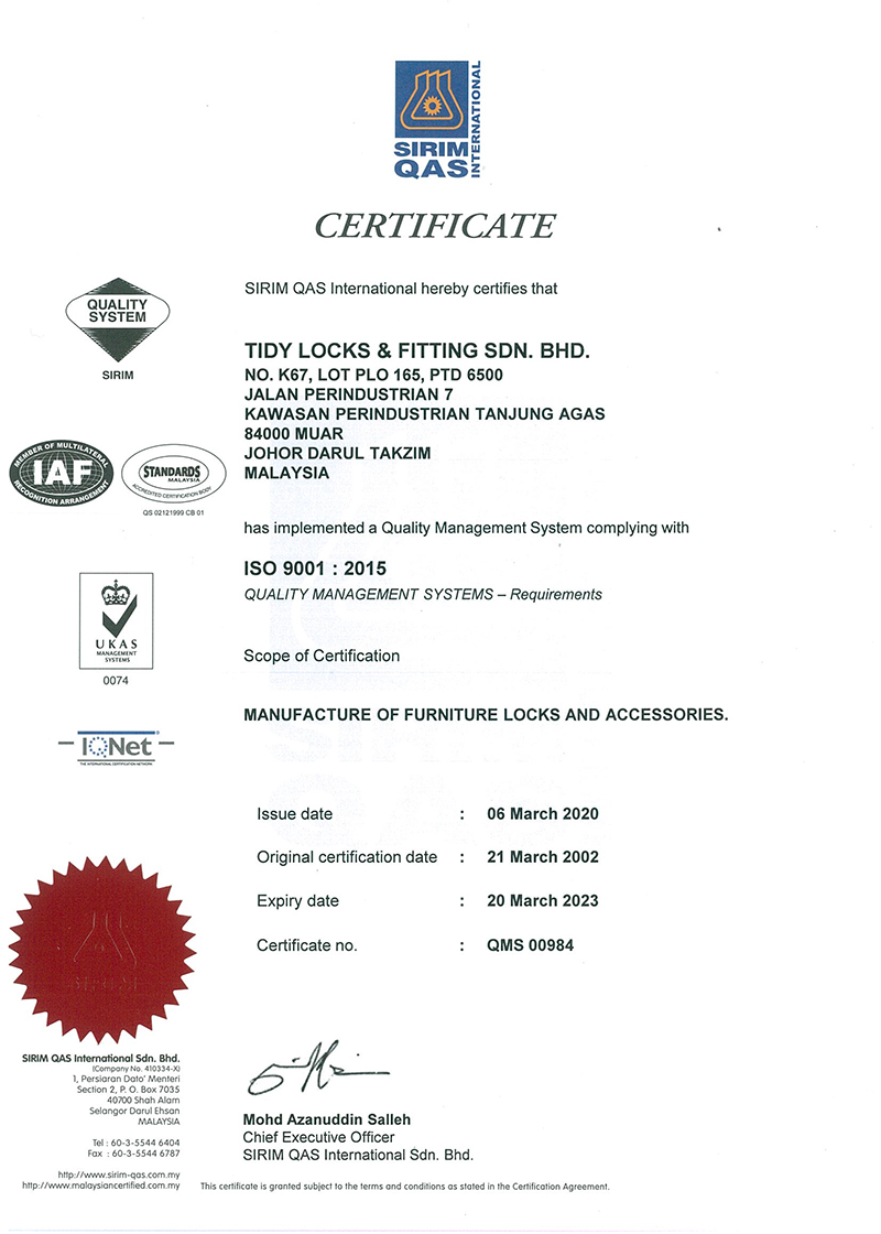Quality Assurance Muar, Johor Bahru (JB), Malaysia | TIDY LOCKS ...