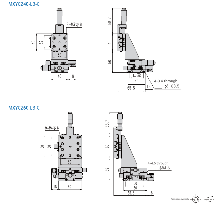 Standard XYZ-axis Cross Guide Manual Translation Stage (MXYCZ Series ...