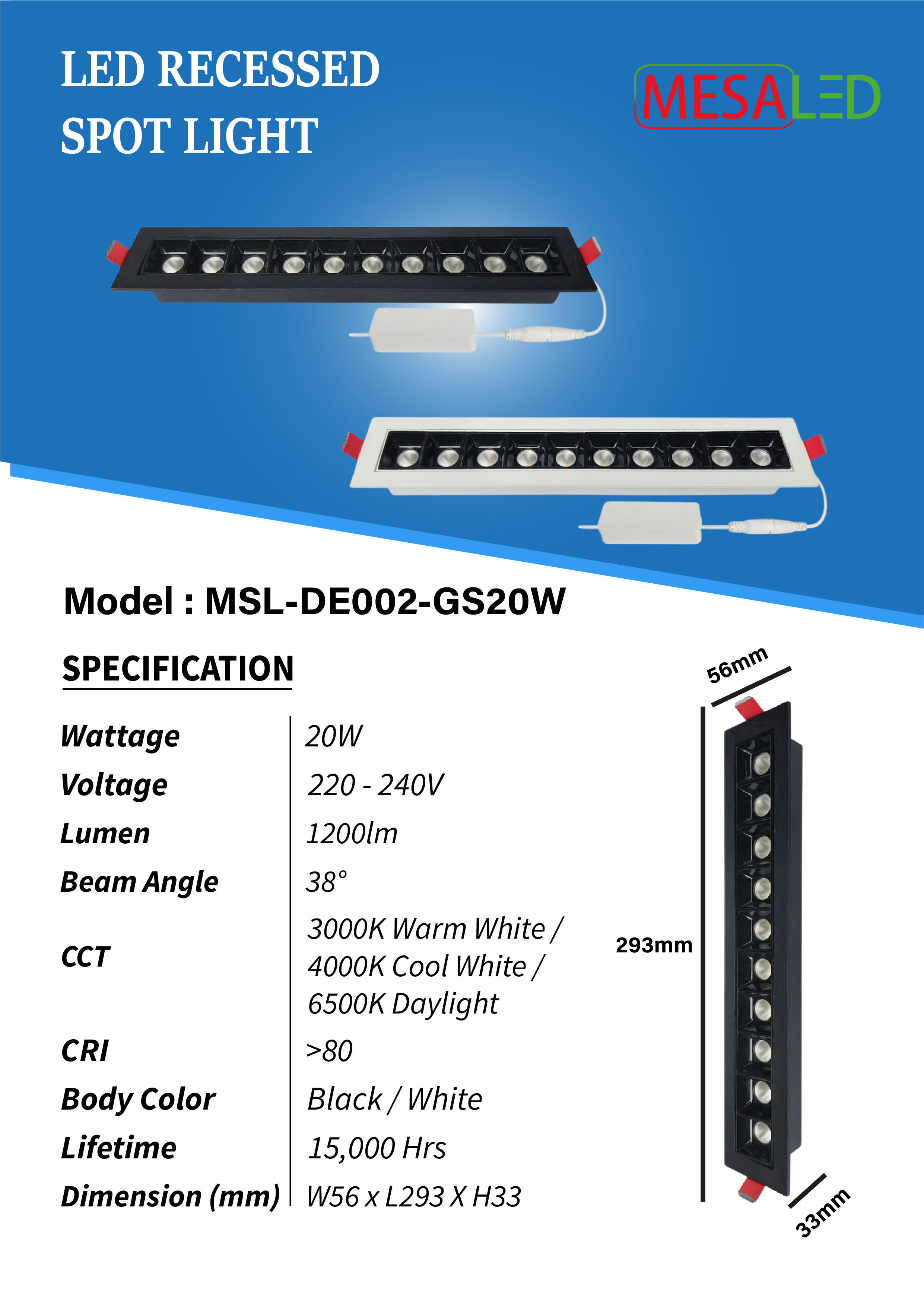 MSL-DE002-GS20W LED Recessed Spot Light Puchong, Selangor, KL, Malaysia ...