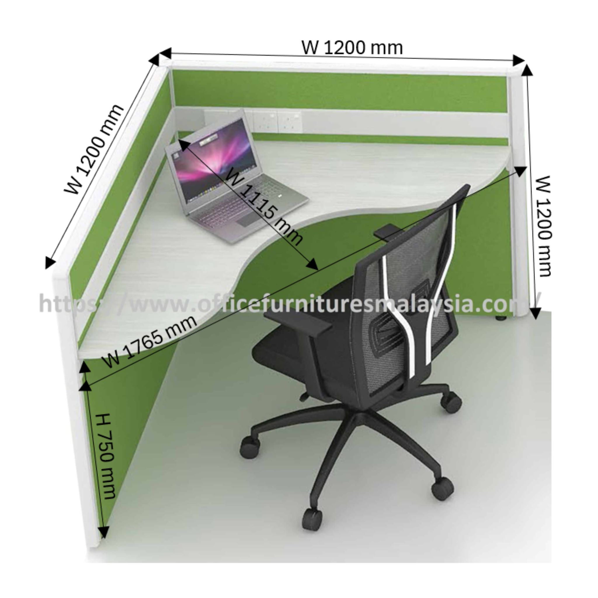 4 Ft X 4 Ft Glorious Triangle Wave Modern Office Workspace 1 Seater ...