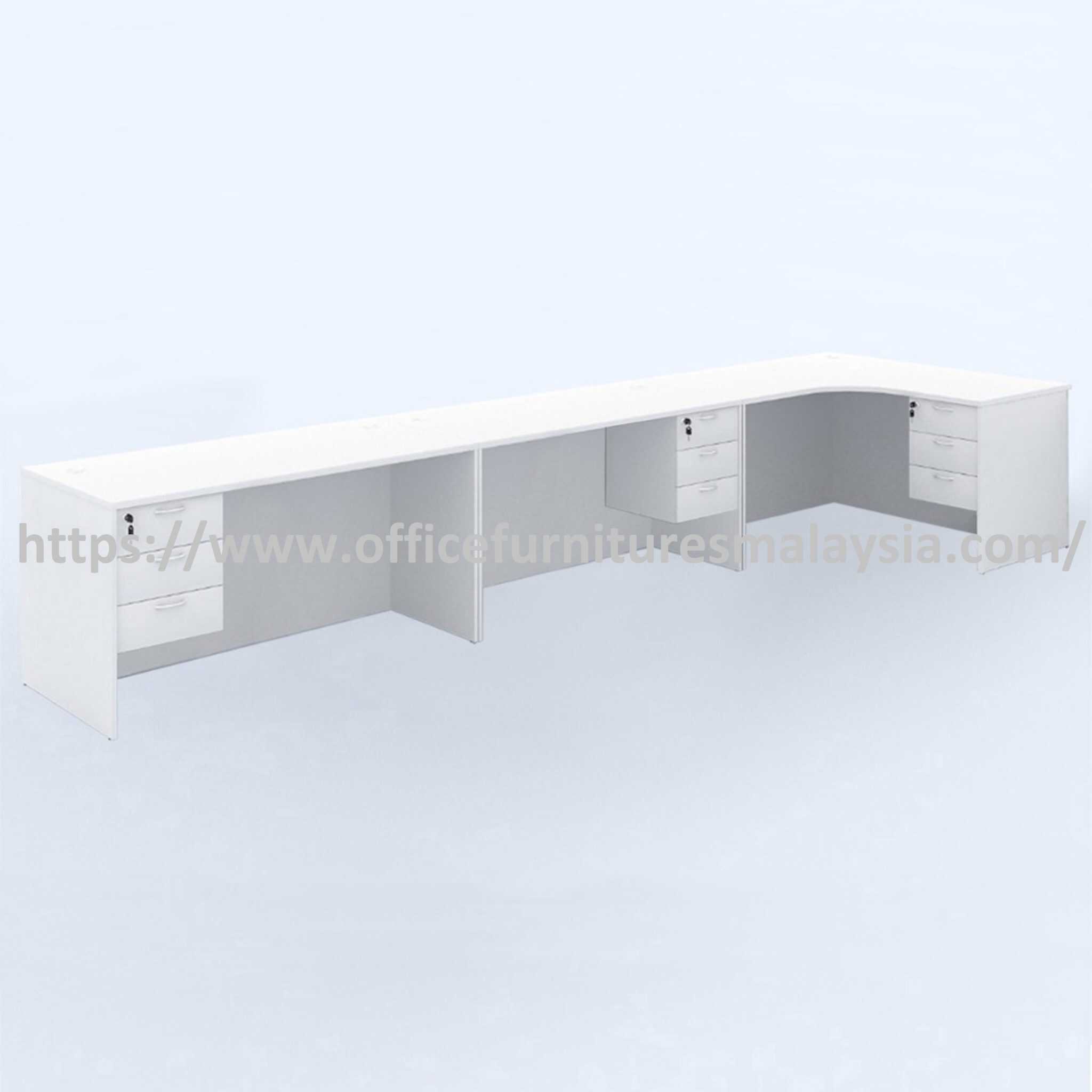 5 Ft Harmony L Shape Fully White Table Of 3 Seater With Hanging Drawer ...