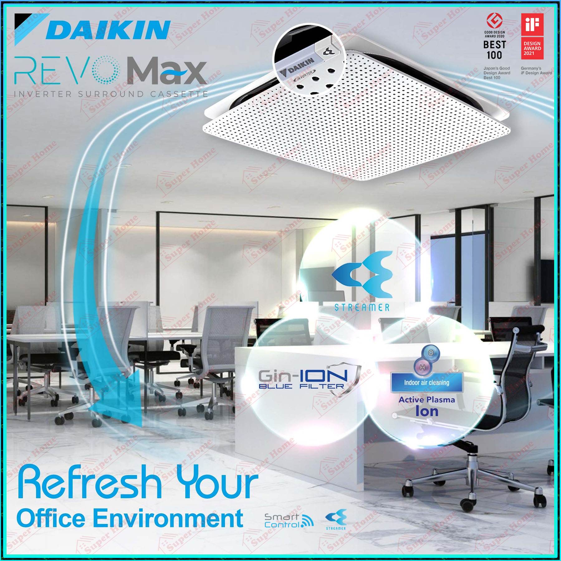 Daikin REVO Max Surround Inverter Cassette 2.0hp - 5.0hp R32 Inverter ...