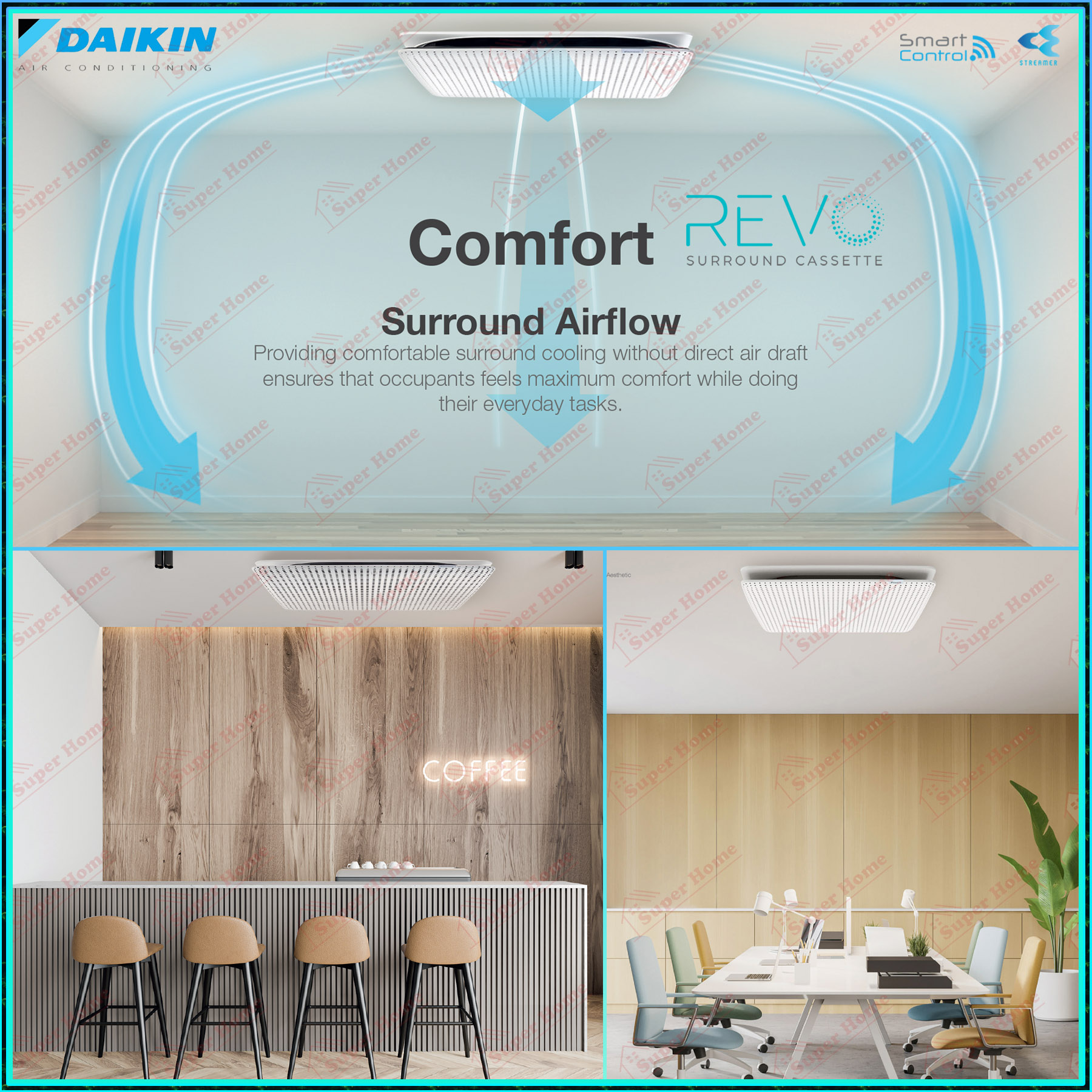 Daikin REVO Surround Cassette 2.0hp - 5.0hp FCFV Series R32 Premium Non ...