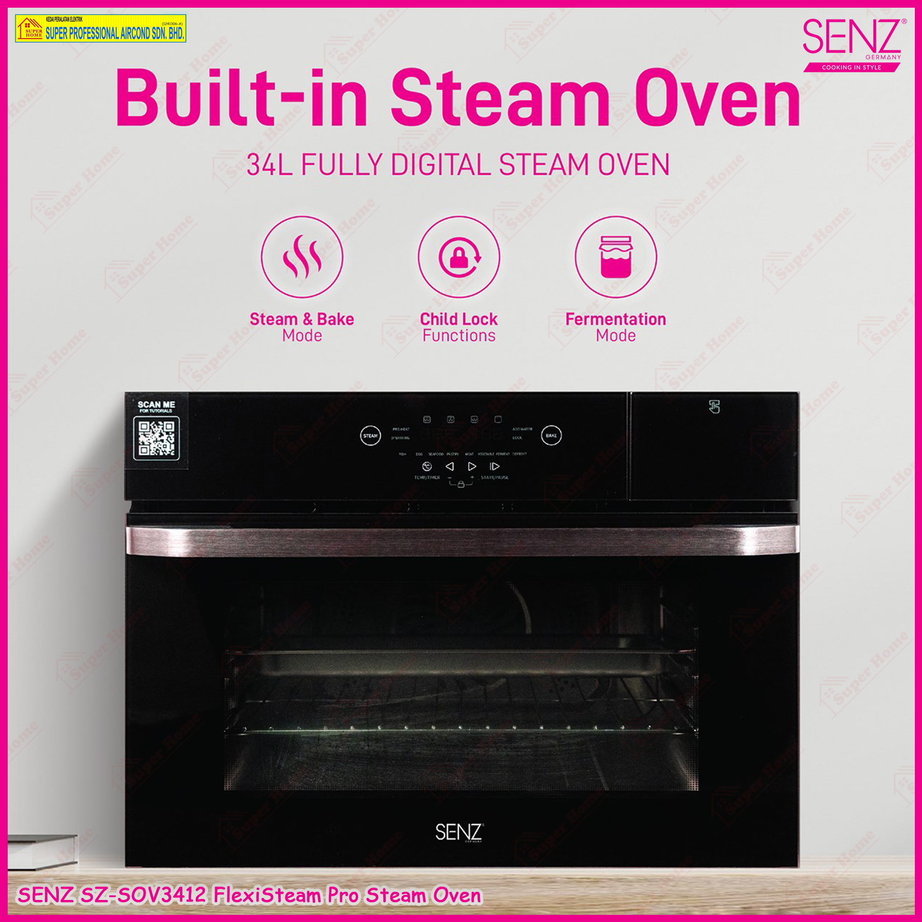 Senz Steam Oven SZ-SOV3412 FlexiSteam Pro Fully Digital Build-in Steam ...