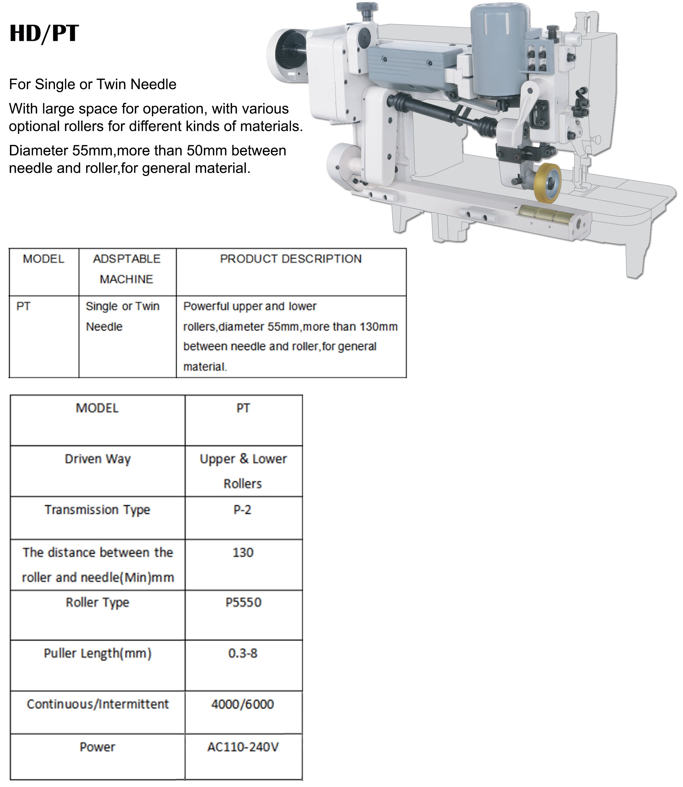 HD/PT MECHANICAL PULLER FOR SINGLE/TWIN NEEDLE SEWING MACHINE ...
